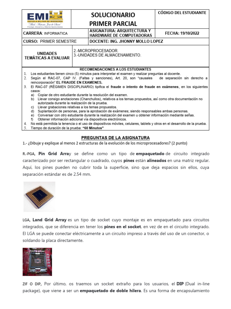 Solucionario 2do Parcial | PDF | Microprocesador | Hardware de la computadora