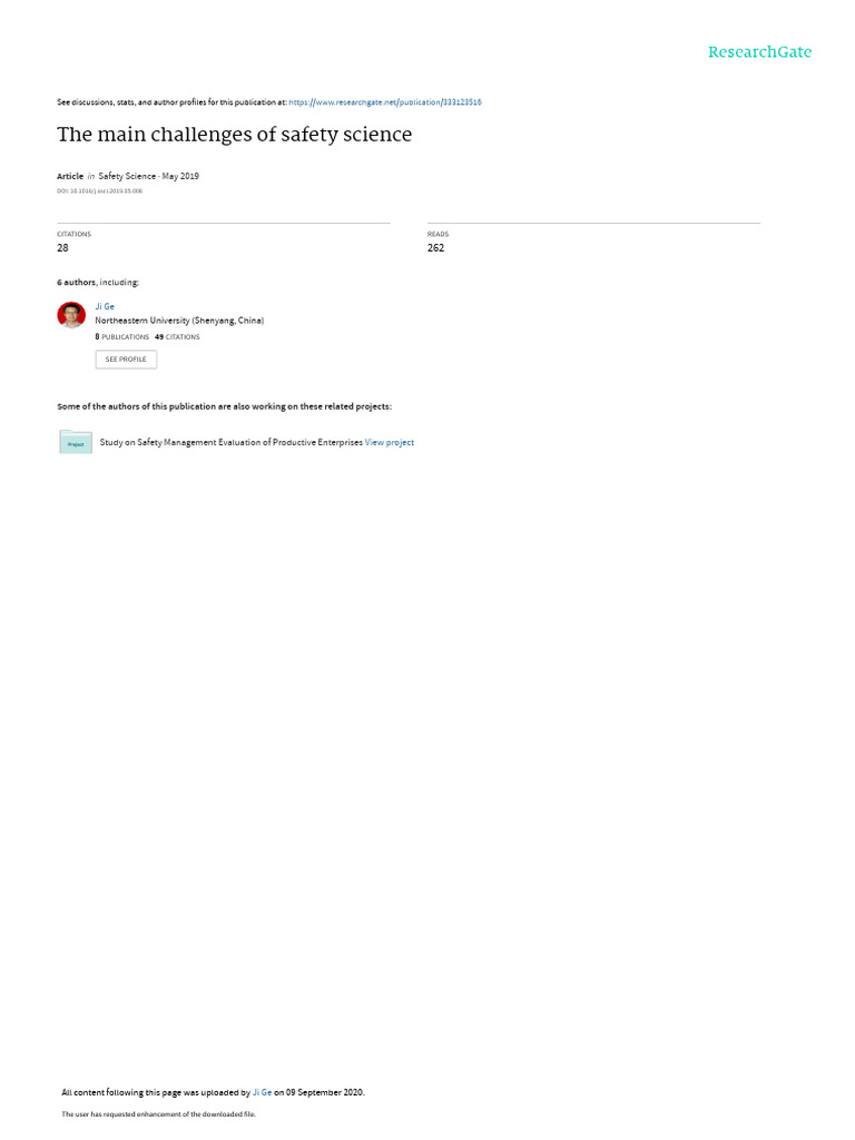 The Main Challenges of Safety Science | PDF | Science | Paradigm