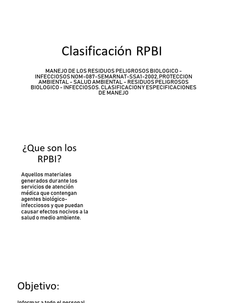 Clasificación y manejo de RPBI | PDF | Residuos | Sangre