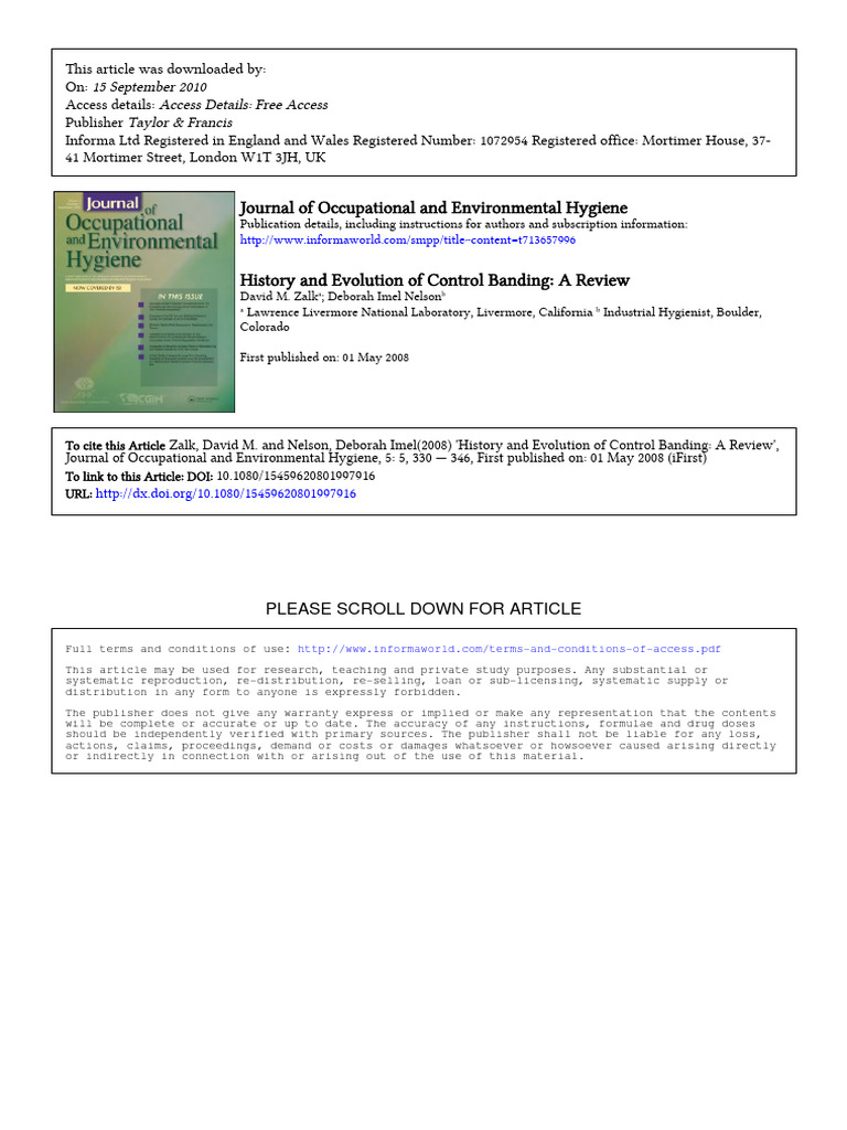 Control Banding Review | PDF | Occupational Hygiene | Occupational ...