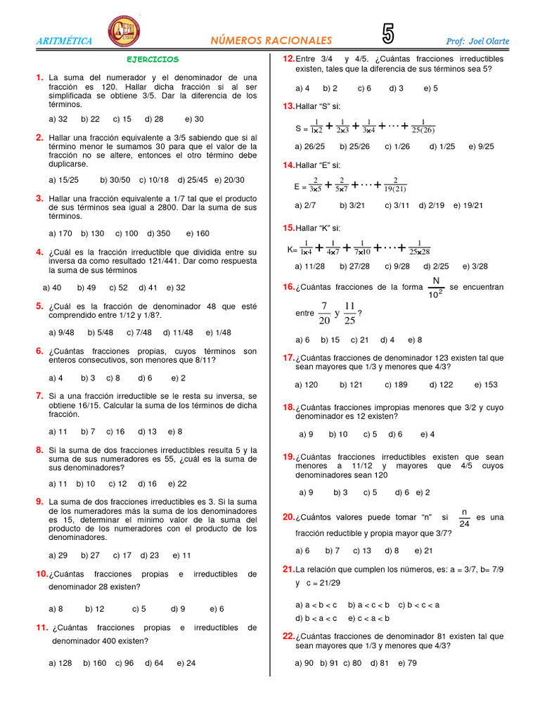 05 Números Racionales | PDF | Aritmética | Matemáticas