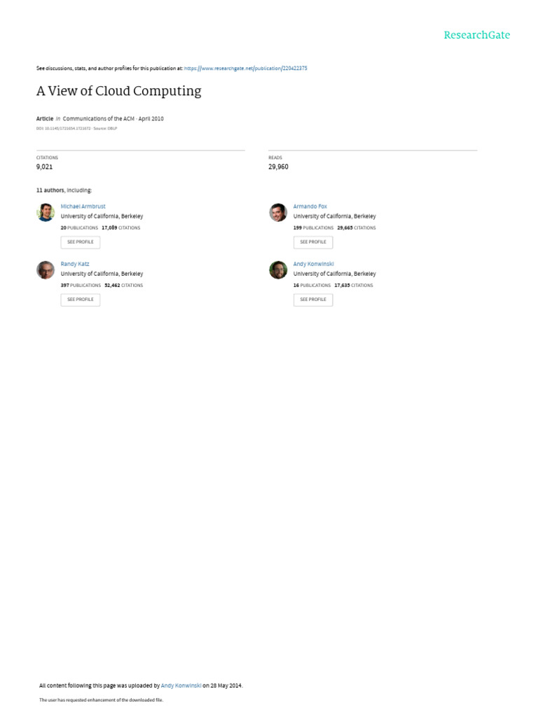 A View of Cloud Computing | PDF | Cloud Computing | Software As A Service