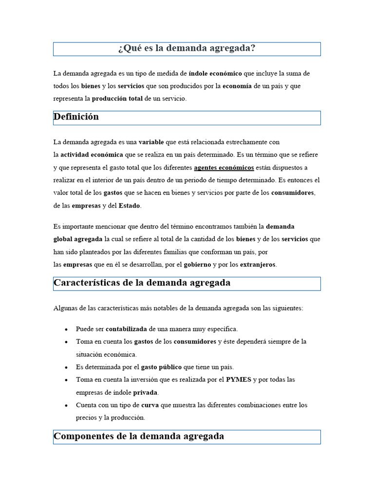 Demanda Agregada: Concepto y Componentes | PDF | La demanda agregada ...