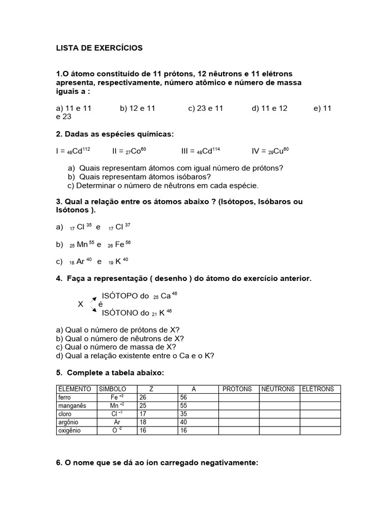 Lista De Exercicios 1 Ano Pdf