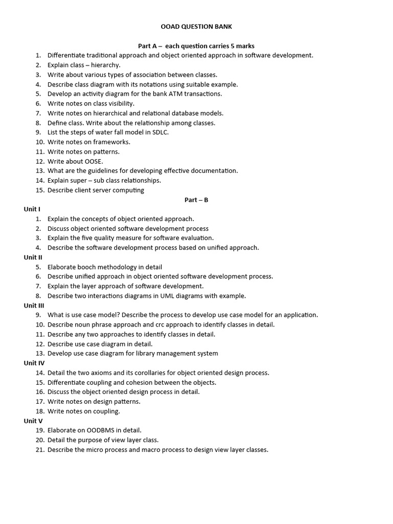 OOAD QUESTION BANK - May 2024 | PDF | Use Case | Software Development
