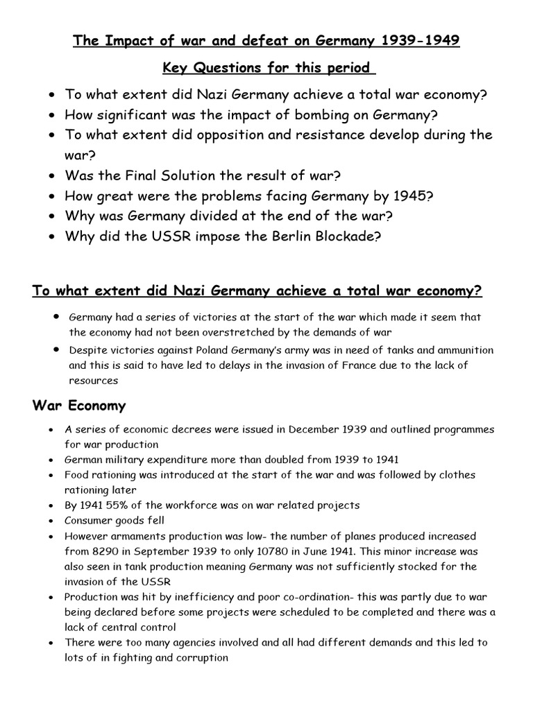 The Impact of War and Defeat On Germany 1939-1949 | PDF | German ...