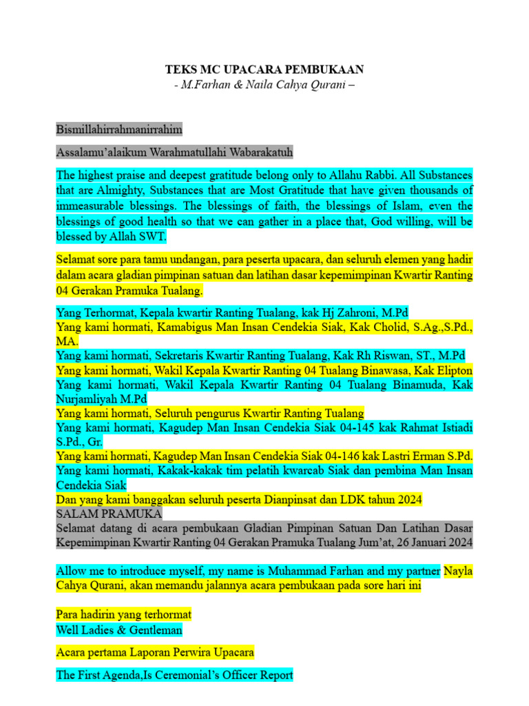 Teks MC Upacara Kemah | PDF | Karier & Perkembangan | Pengembangan Diri