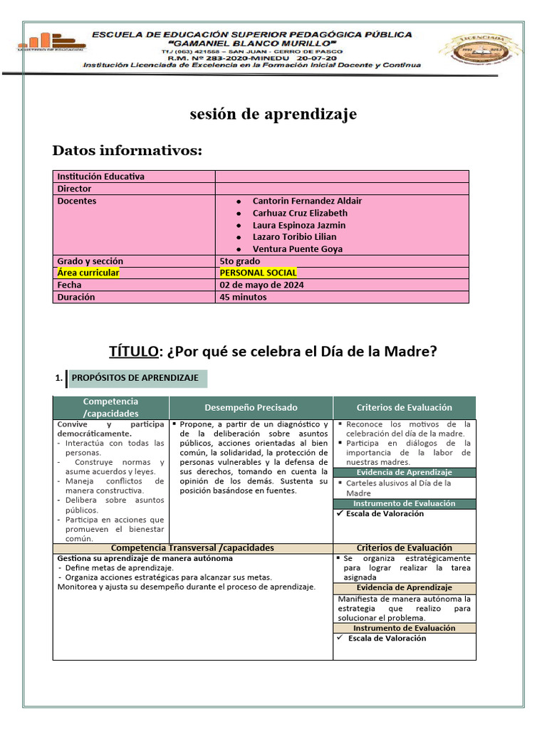 Sesion de Personal Social | PDF | Aprendizaje Sesion de Personal Social | PDF | Aprendizaje