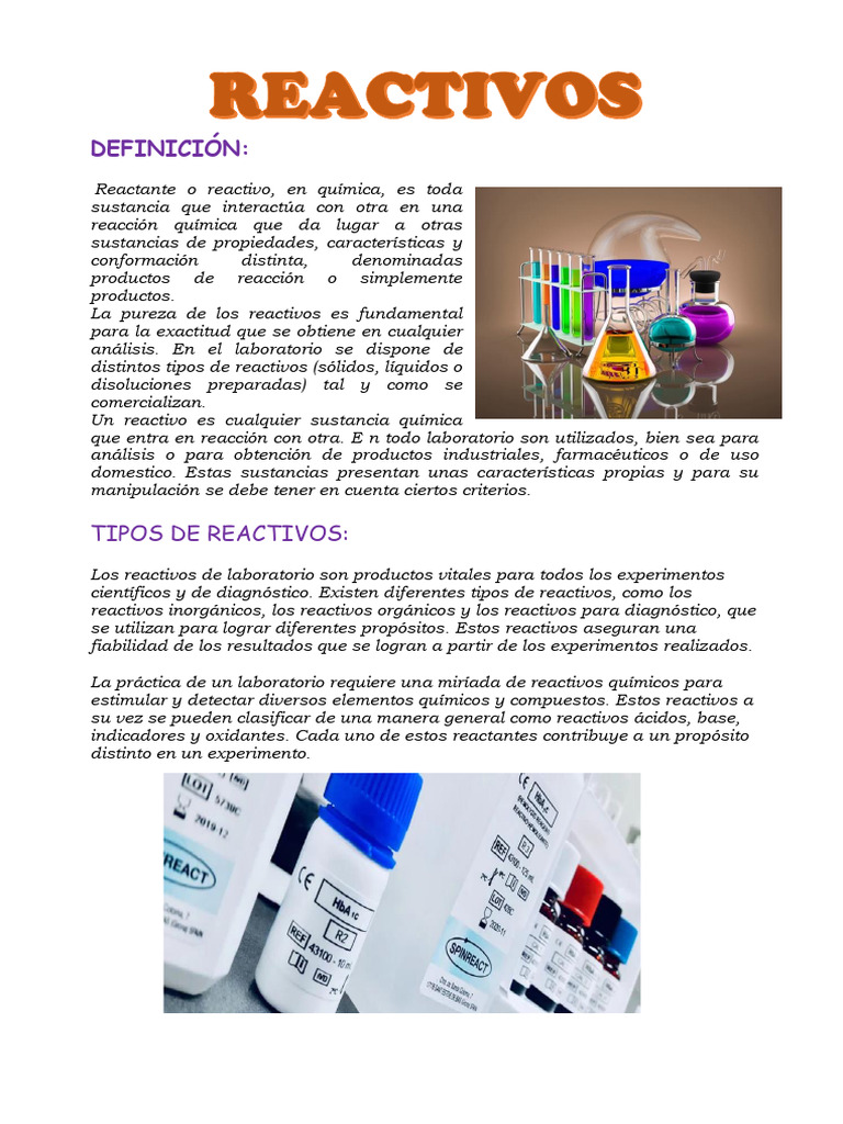 REACTIVOS | Descargar gratis PDF | Laboratorios | Reactivo