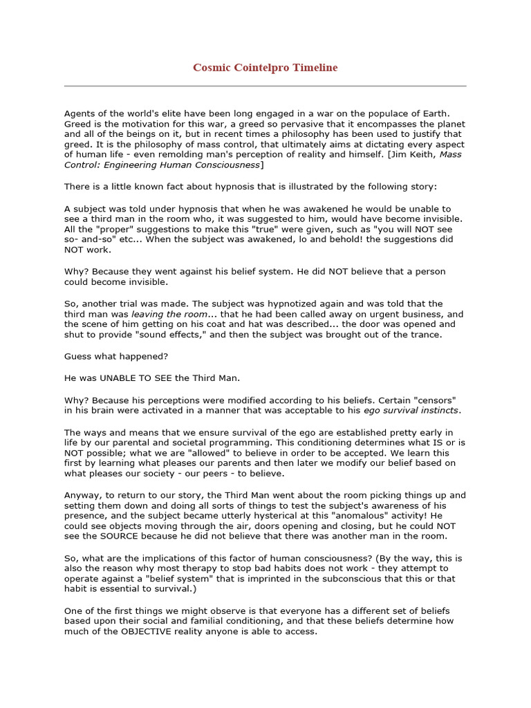 Cosmic Cointelpro: A Timeline of Control | PDF | Science | Evidence