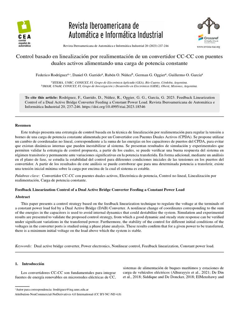 Feedback Linearization Control of A Dual Active Bridge Converter Feeding A Constant Power Load ...
