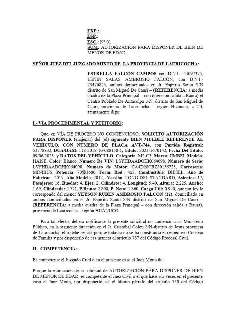 Disponer de Bien de Menor de Edad - 2023 | PDF | Documento de identidad ...