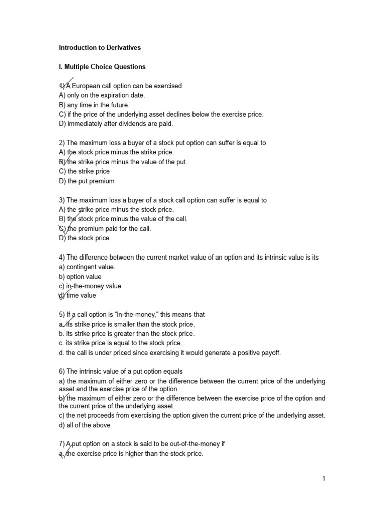 Derivatives Practice Questions | PDF | Put Option | Option (Finance)