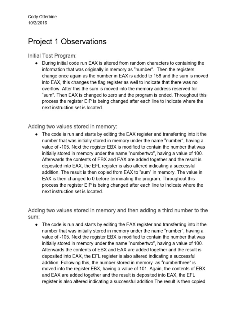 Project 1 Observations | PDF | Classes Of Computers | Computer Architecture