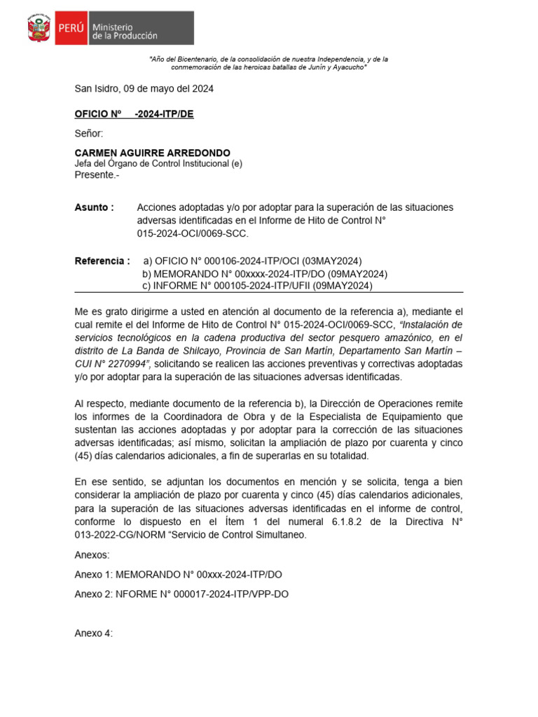 Proyecto de Oficio de DE A OCI | PDF