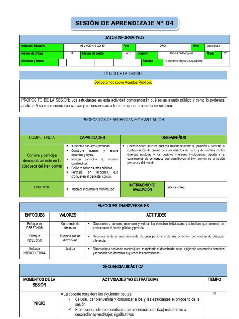 SESIÓN DE APRENDIZAJE #4 - SQ | Descargar gratis PDF | Maestros | Aprendizaje