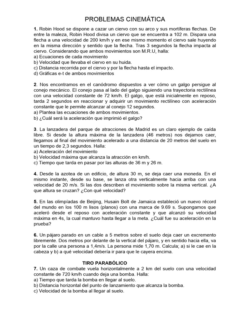 PROBLEMAS CINEMÁTICA | Descargar gratis PDF | Cinemática | Velocidad