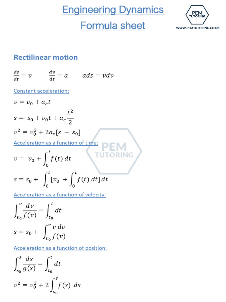 Dynamics Formula 2 Pdf Acceleration Physical Phenomena