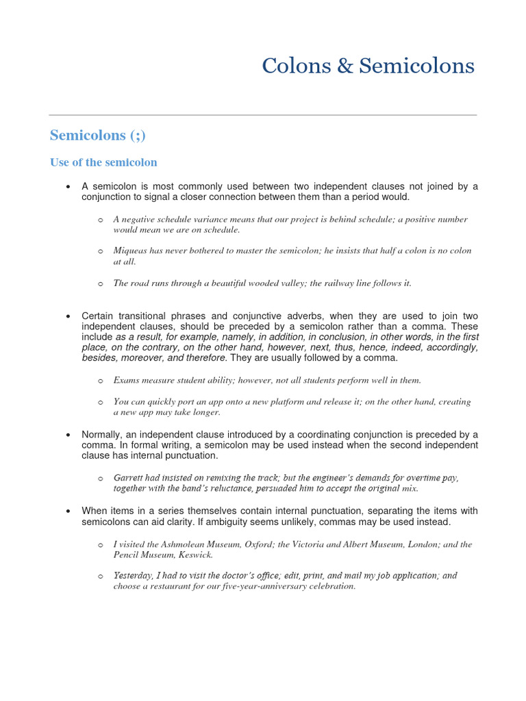 Colons & Semicolons | PDF | Comma | Language Mechanics