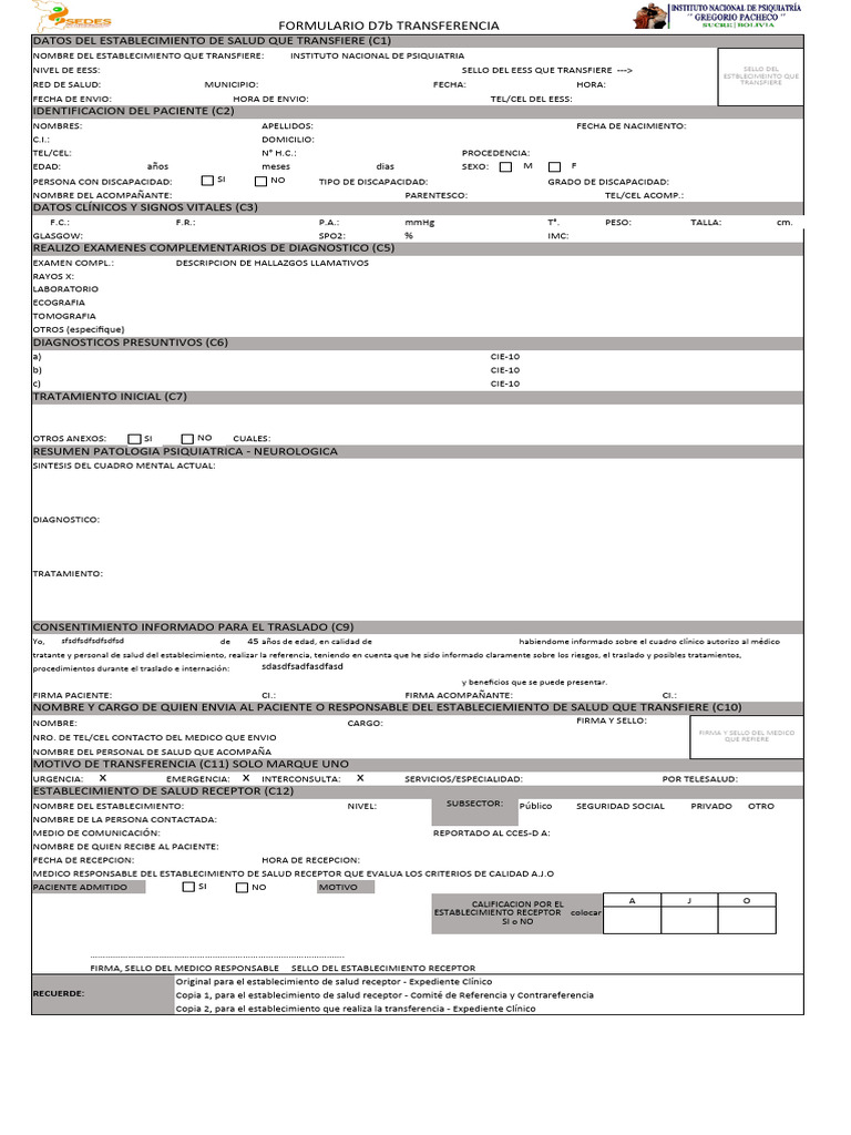 Formulario D7b Transferencia Pdf Cuidado De La Salud Medicina Clinica