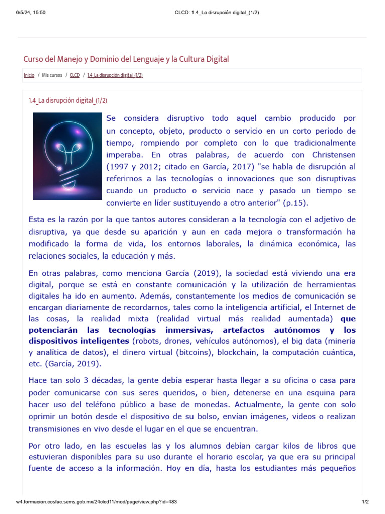 CLCD - 1.4 - La Disrupción Digital - (1 - 2) | PDF | Internet | Informática