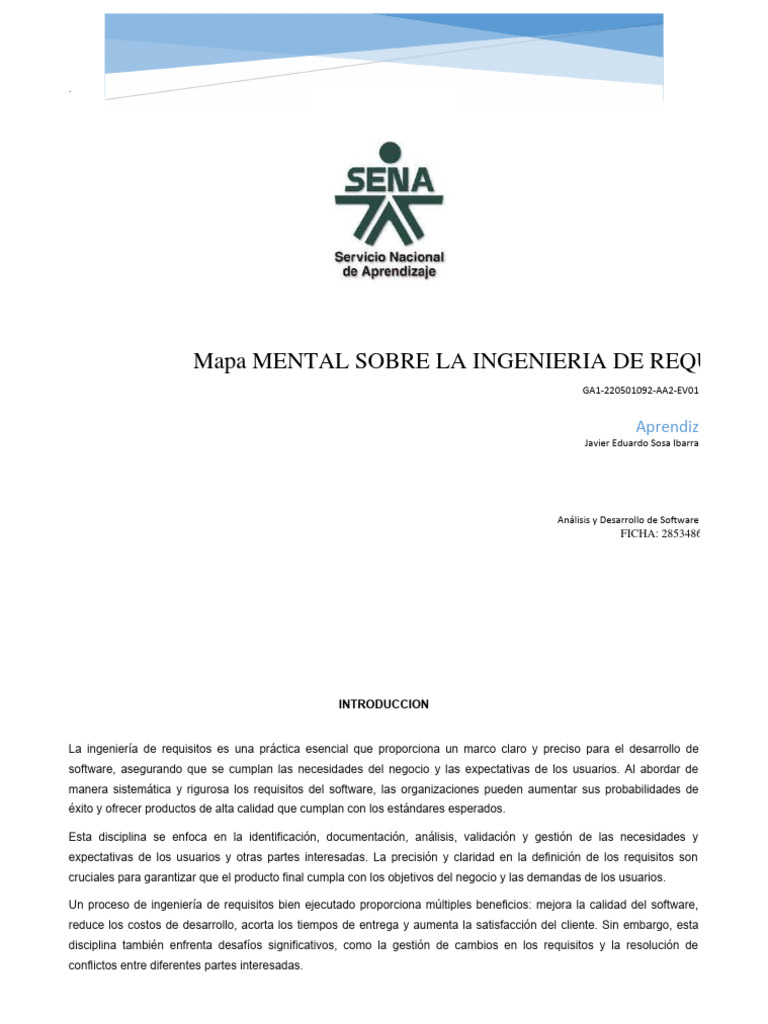 Mapa Mental Ingenieria de Requisitos - Ga1-220501092-Aa2-Ev01 | PDF | Software | Ingeniería de ...