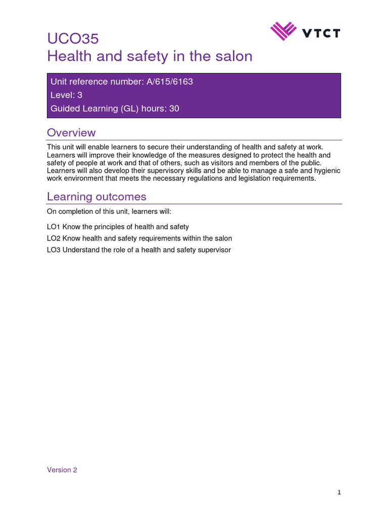 61138-UCO35 Health and Safety in The Salon v2 | PDF | Occupational ...