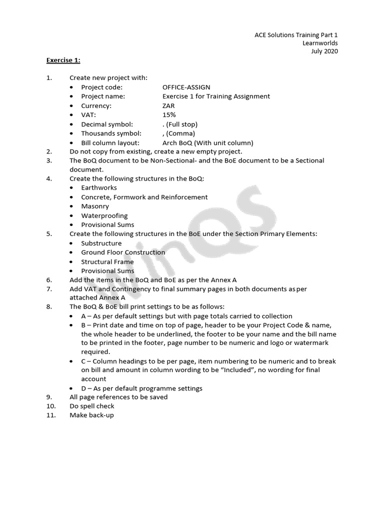WinQS Software Training Exercise 1 | PDF