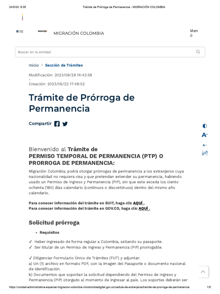 Trámite de Prórroga de Permanencia - MIGRACIÓN COLOMBIA(Autosaved ...