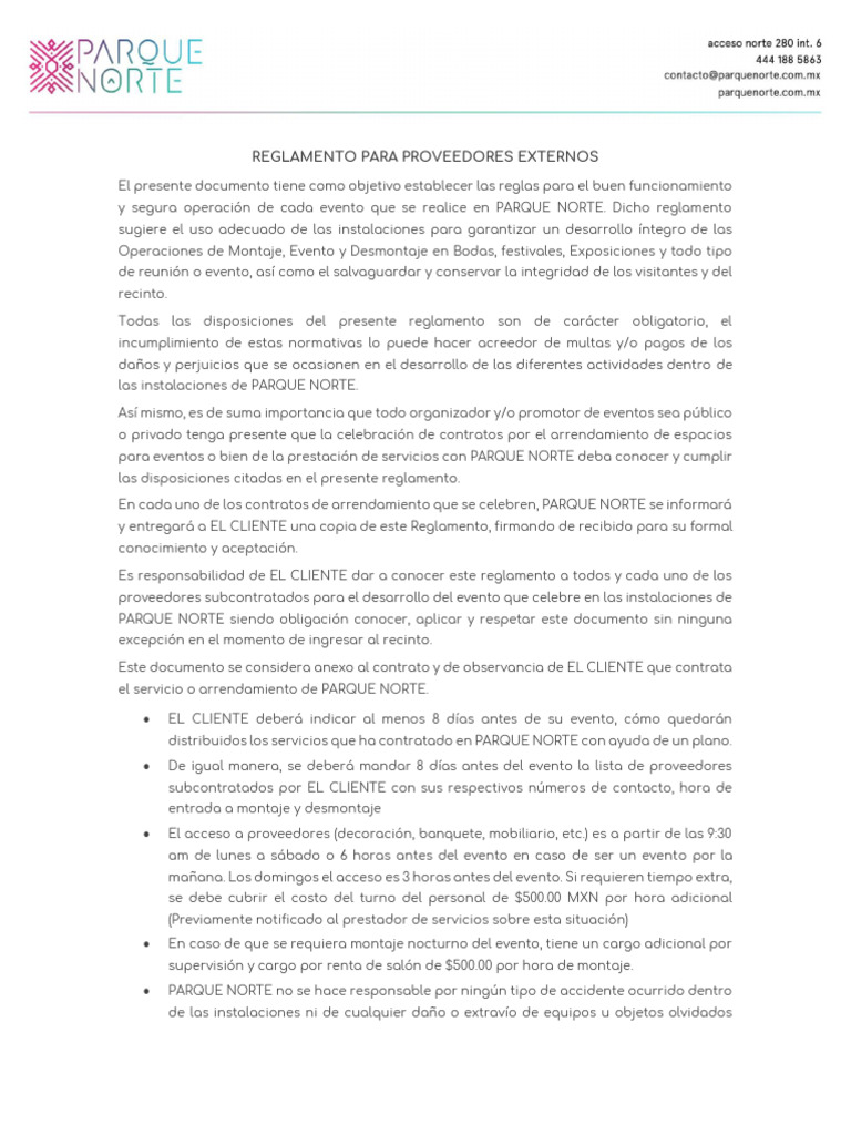 Reglamento para Proveedores Externos - Parque Norte | PDF | Residuos ...