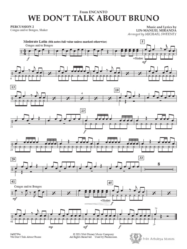 We Don - T Talk About Bruno (From Encanto) - M. Miranda (M. Sweeney) - Percusión 2 | PDF