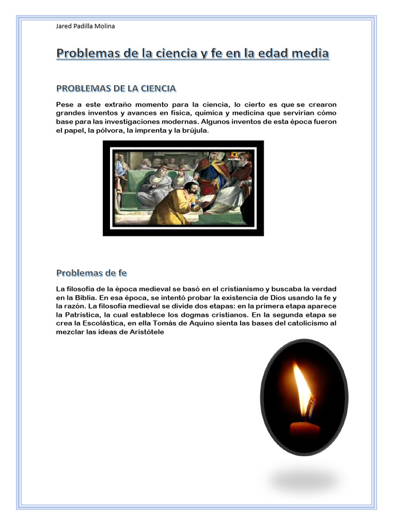 INVESTIGACION PROBLEMAS DE LA CIENCIA Y FE EN LA EDAD MEDIA Jared ...