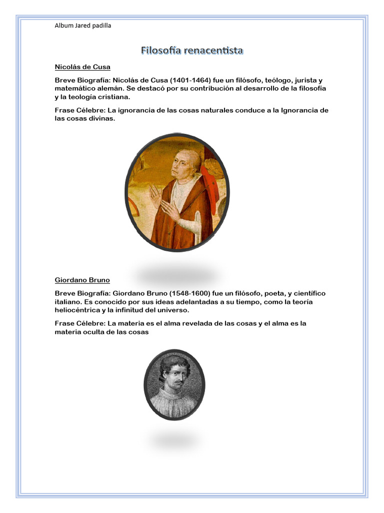 Álbum Filósofos Renacentistas y Contemporáneos Jared Padilla | PDF ...