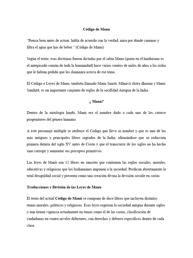 Leyes de Manu y Doce Tablas: Fundamentos | PDF | Derecho | Historia