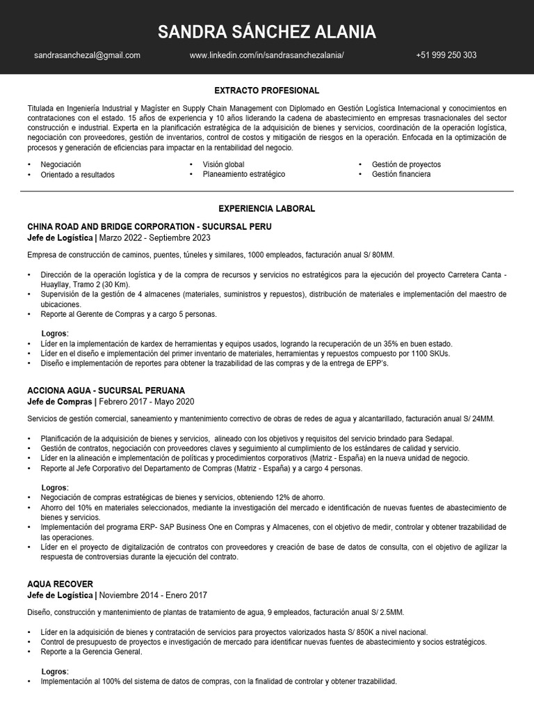 Sandra Sánchez Alania - CV 20240506 | PDF | Logística | Cadena de ...