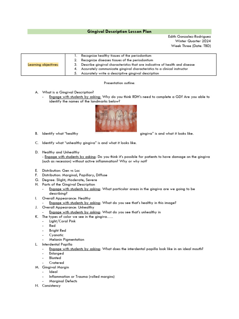 gd lesson plan eg | PDF | Tooth | Dentistry