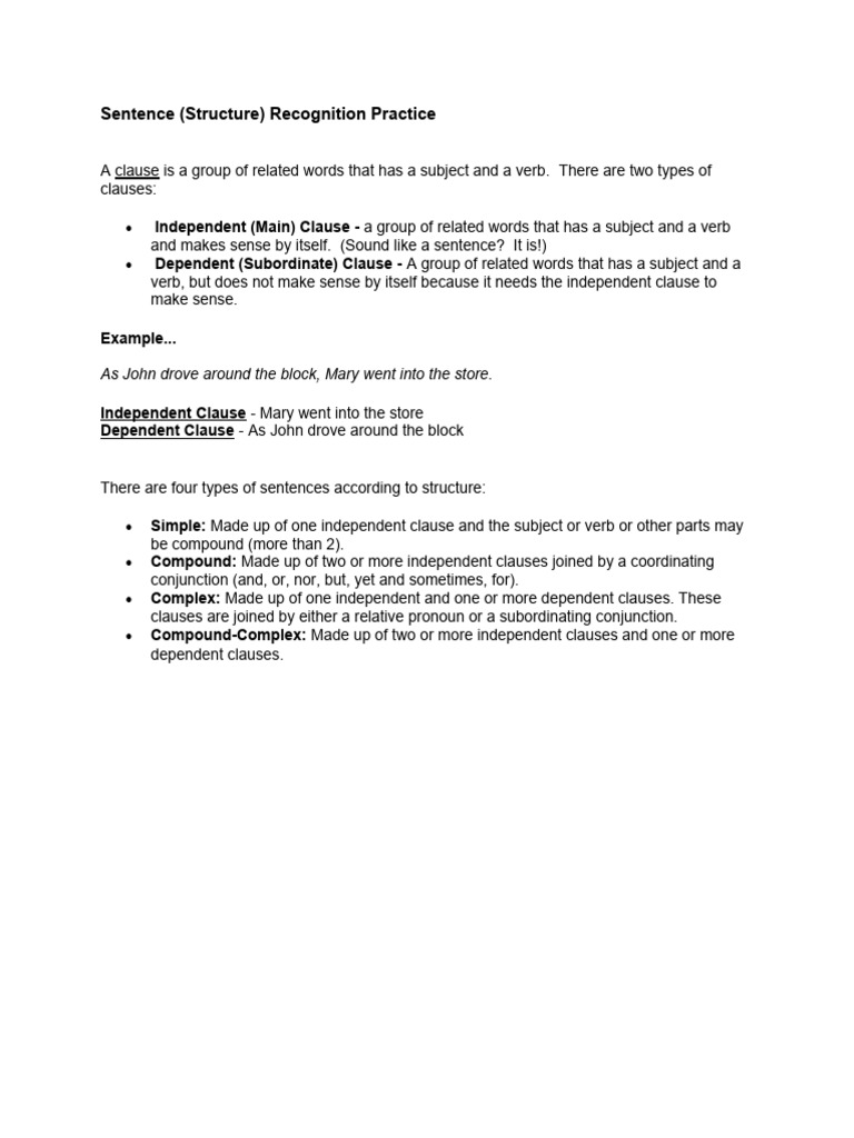 Sentence Structure Recognition Practice | PDF
