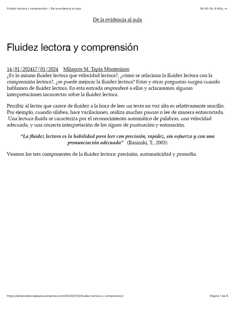 Fluidez Lectora y Comprensión - de La Evidencia Al Aula | PDF ...
