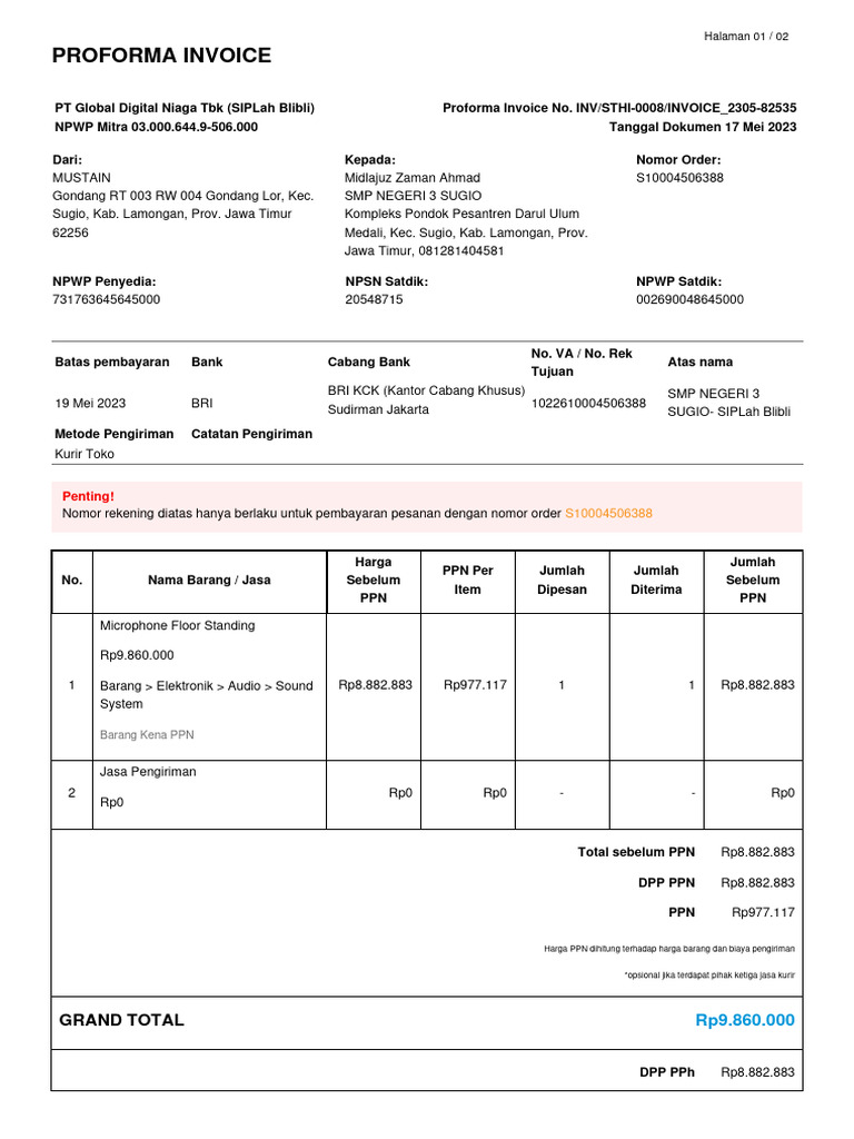 Proforma Invoice S10004506388 | PDF