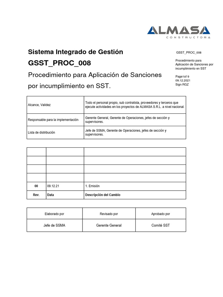 GSST - PROC - 008-Procedimiento para Aplicación de Sanciones | PDF | Regulación