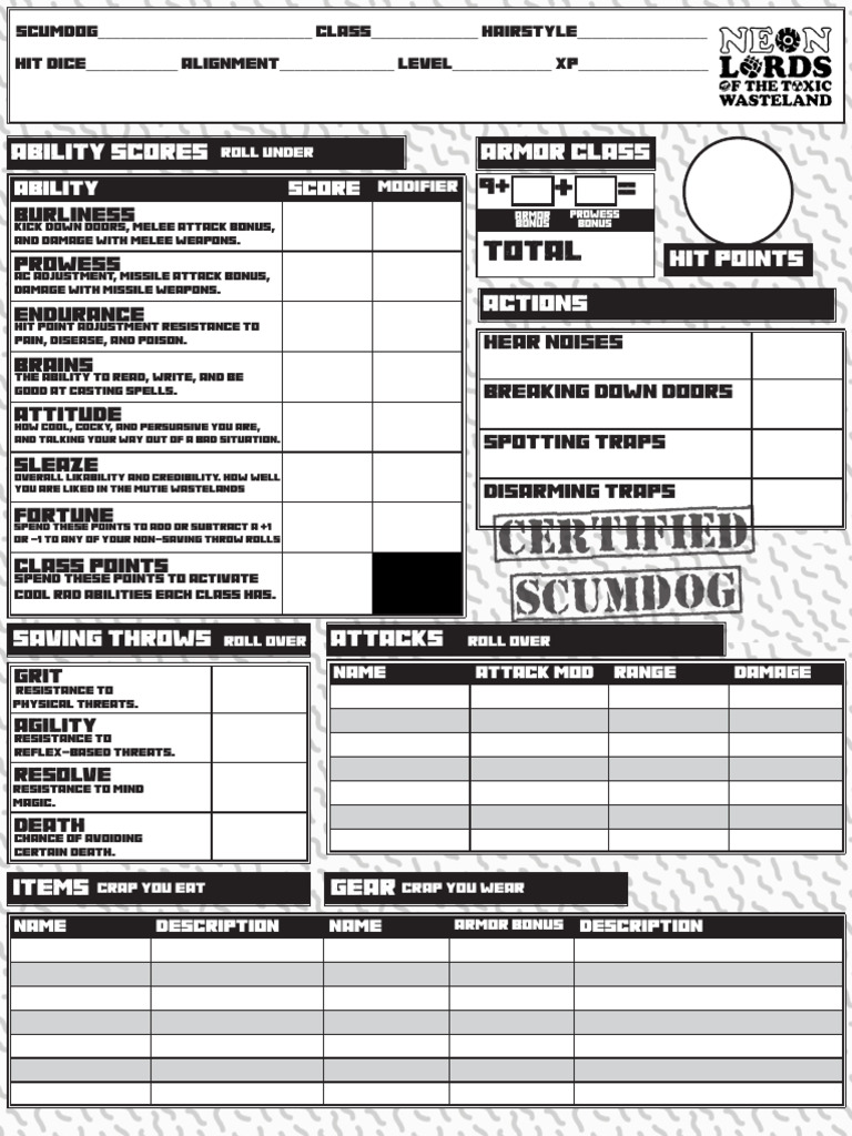2024 Character Sheet | Download Free PDF | Role Playing Video Games | Tabletop Games