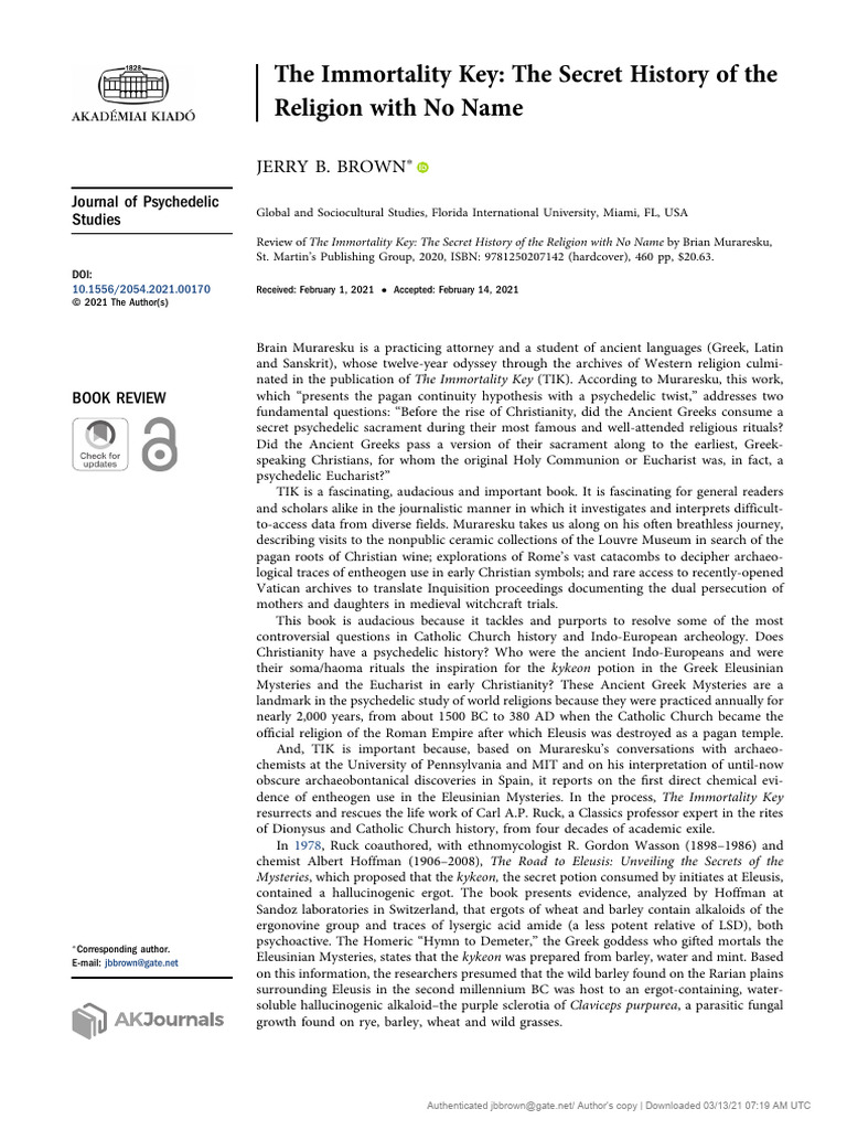 The Immortality Key The Secret History o | PDF | Entheogen