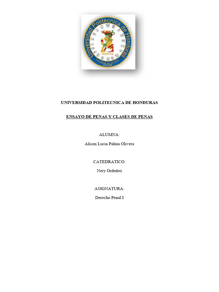 Ensayo Sobre Penas Y Clases De Penas Pdf Prisión Castigos 6798