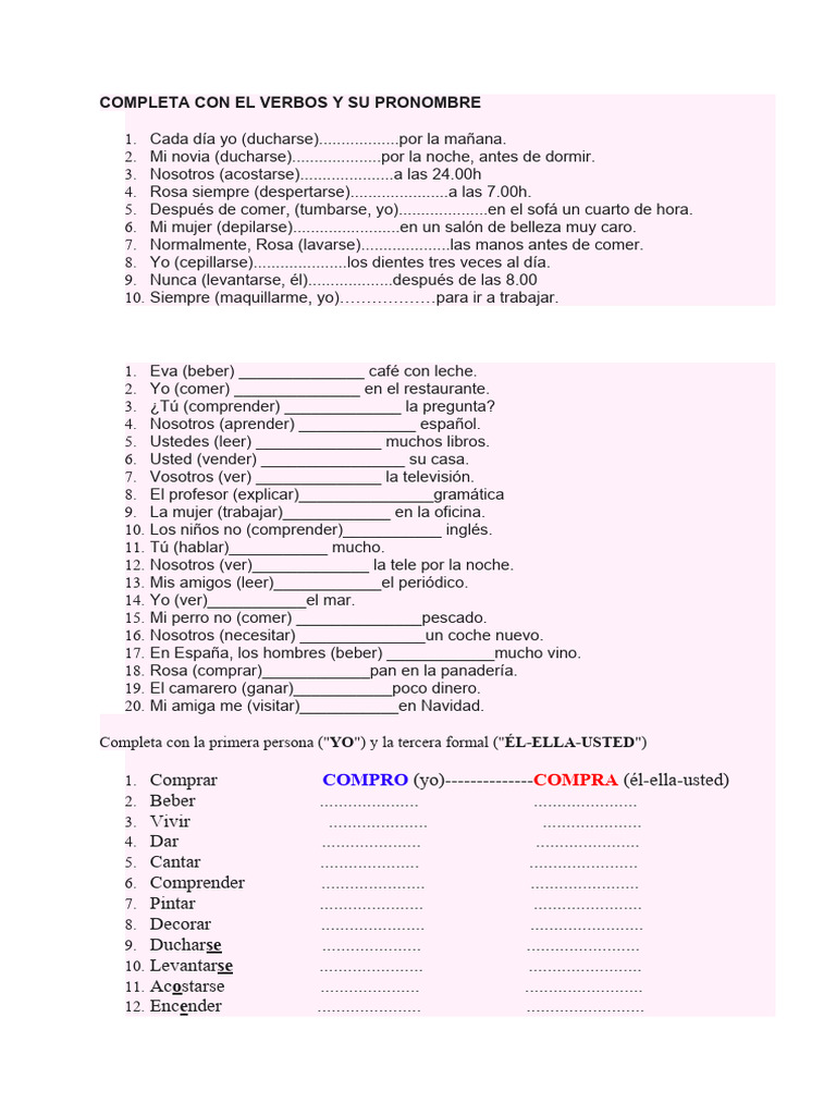 ejercicios presente verbos | PDF