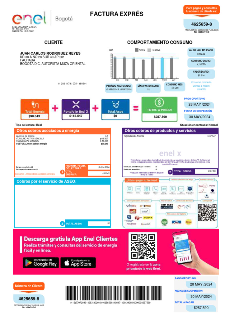Factura Enel | PDF | Energia electrica | Poder (Física)