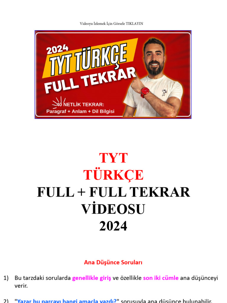 TYT Türkçe Full Tekrar 2024 | PDF