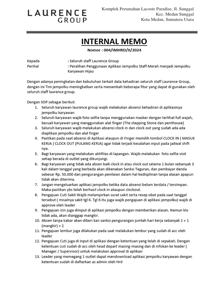 Sop Penggunaan Aplikasi Absensi Jempolku Karyawan | PDF | Bisnis