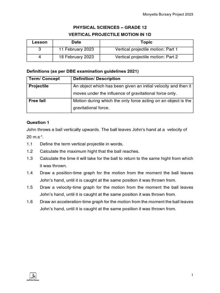 Grade 12 Vertical Projectile Motion Guide | PDF | Force | Speed