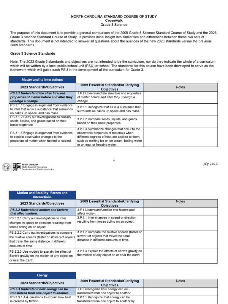 3rd Grade Science Standards Crosswalk | PDF | Soil | Force