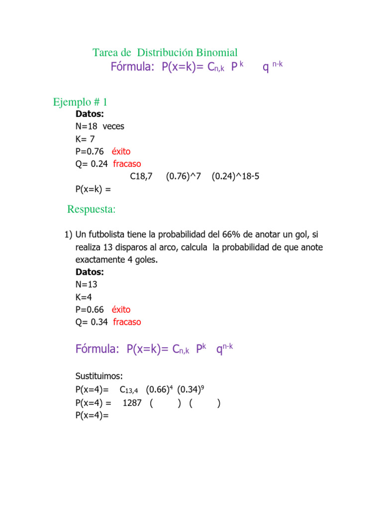 TAREA Distribución Binomial | Descargar gratis PDF | Análisis estadístico | Enseñanza de matemática